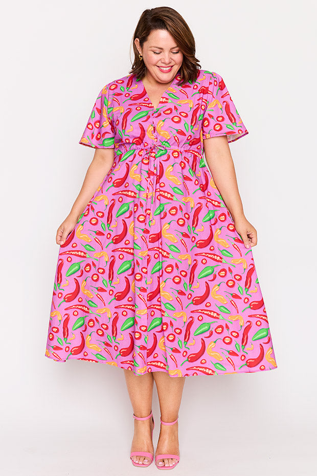 Marley Cotton Pink Hot Chilli Dress | Little Party Dress