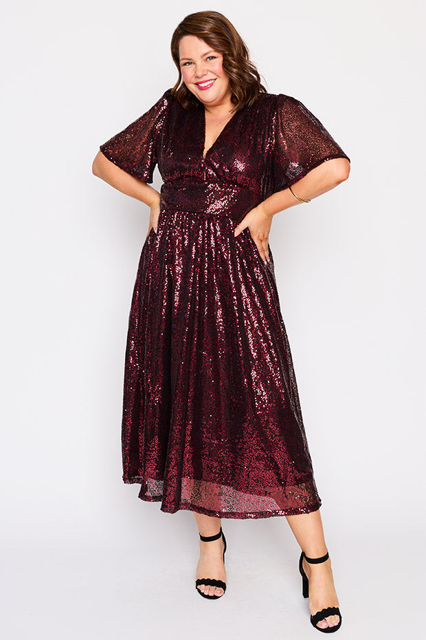 Tamie Burgundy Party Sequins Dress | Little Party Dress