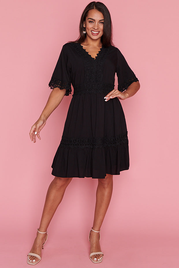 Niki Black Lace Trim Dress – Little Party Dress